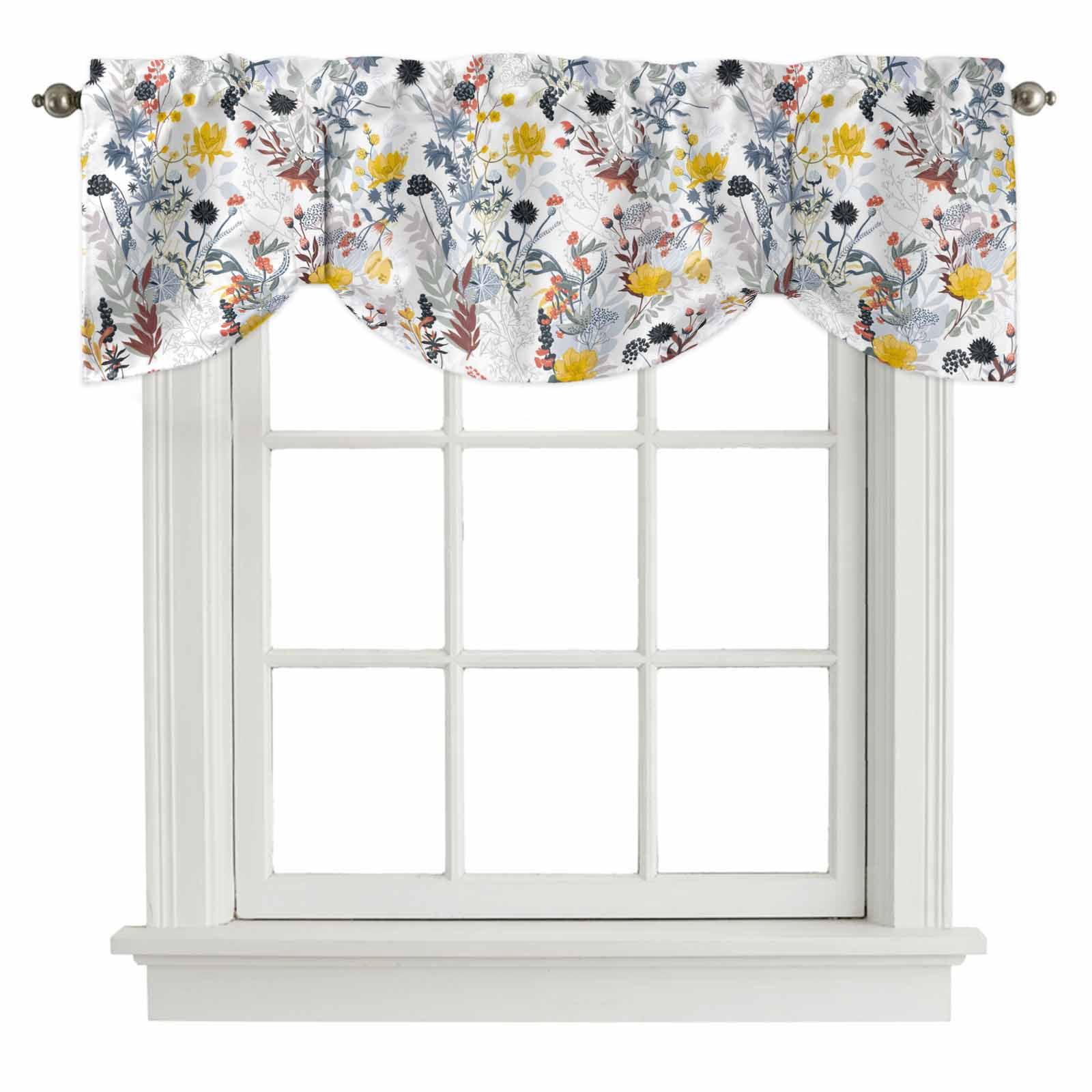 Botanical Flowers Tie Up Valance Curtains for Windows, Kitchen Curtains ...