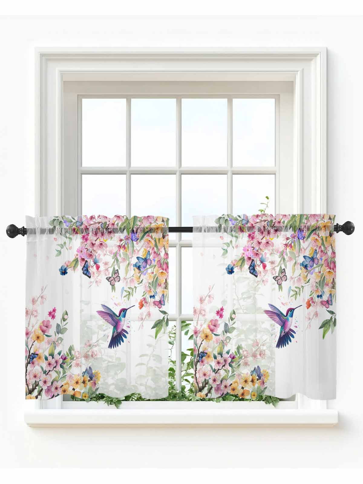 Botanical Flowers Tier Curtains 24 Inch Length,Sheer Curtains for ...