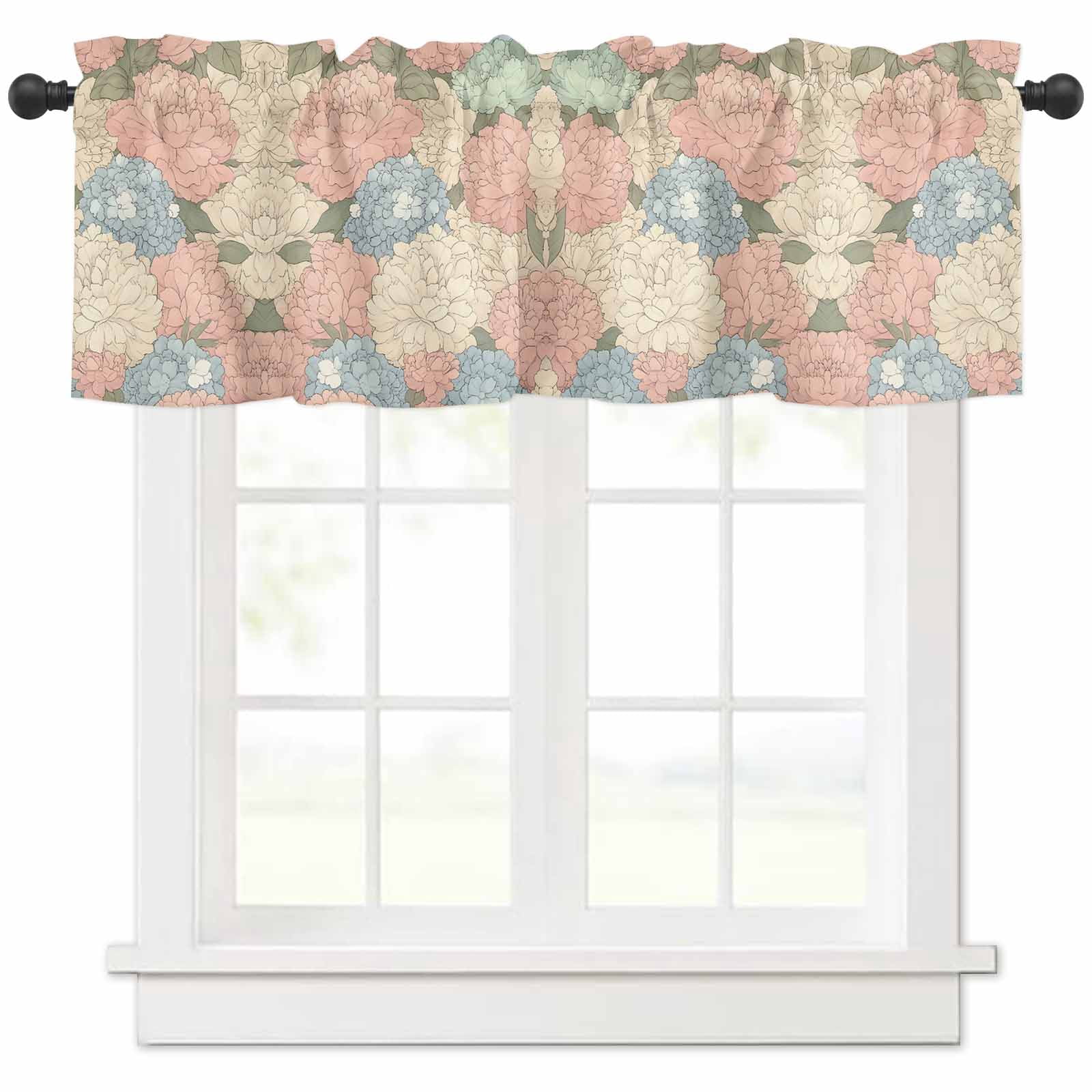 Botanical Flowers Valances for Windows Farmhouse Kitchen Curtains ...