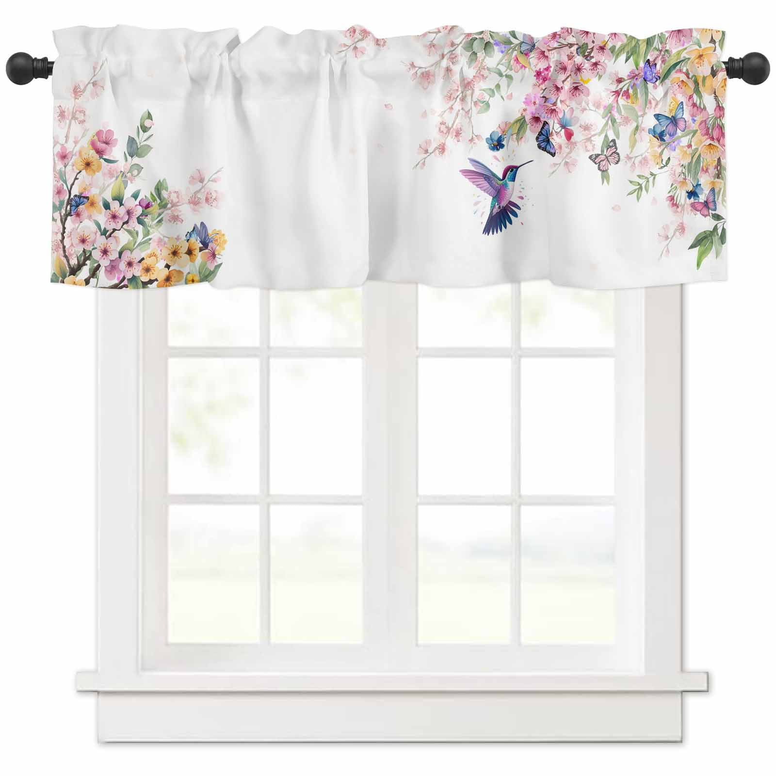 Botanical Flowers Valances for Windows Farmhouse Kitchen Curtains ...