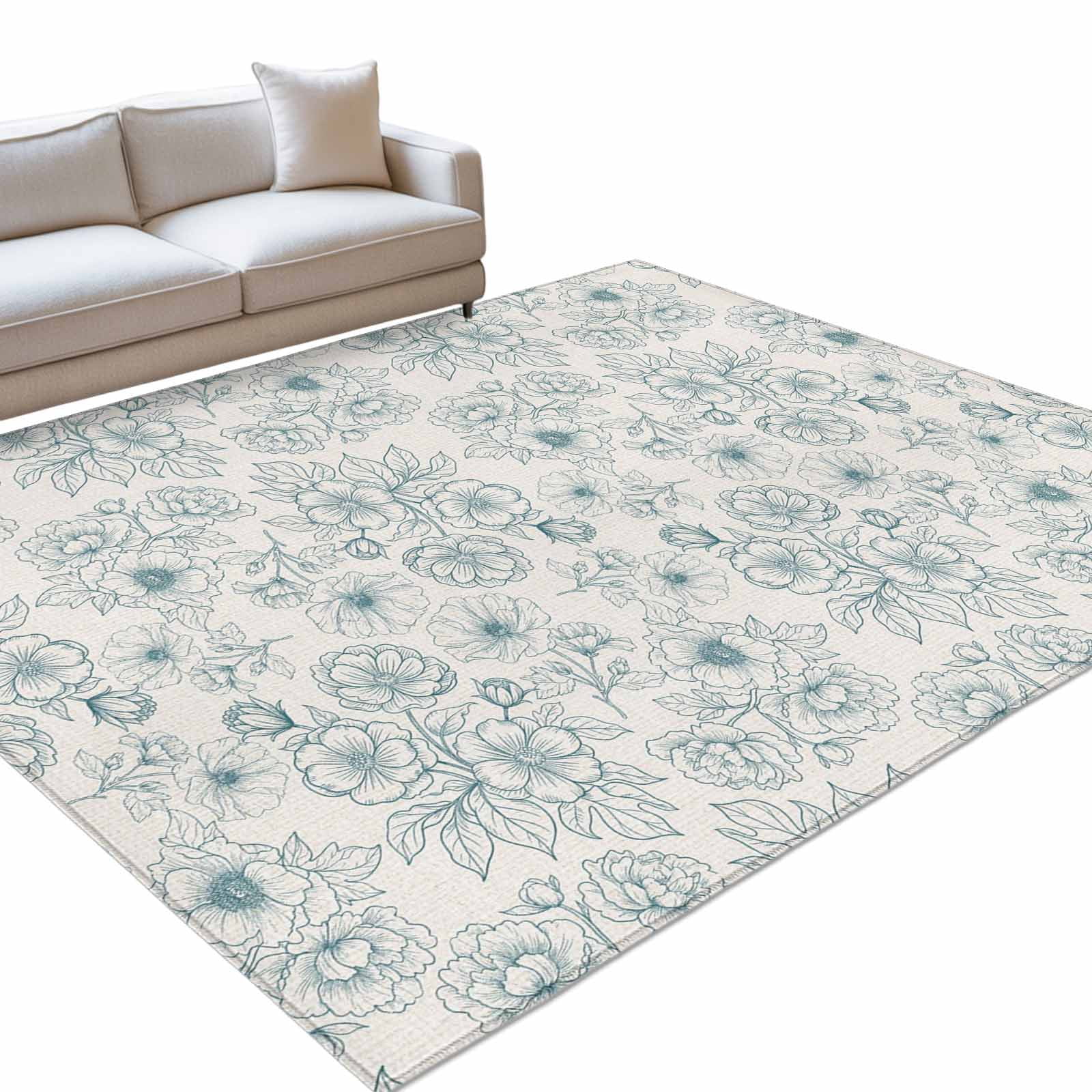 Botanical Flowers Washable Rug 4x6 Area Rug for Living Room Bedroom Non ...