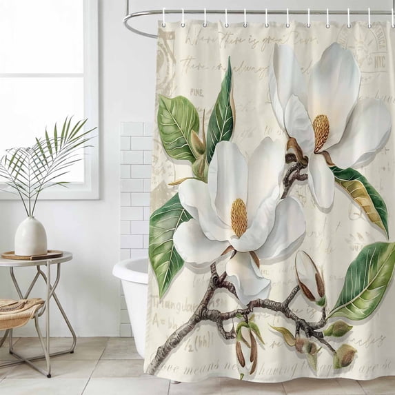 Botanical Flowers Waterproof Fabric Shower Curtain,Vintage Rustic White ...