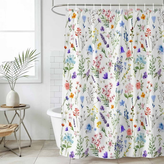 Botanical Flowers Waterproof Fabric Shower Curtain,Watercolor Floral ...