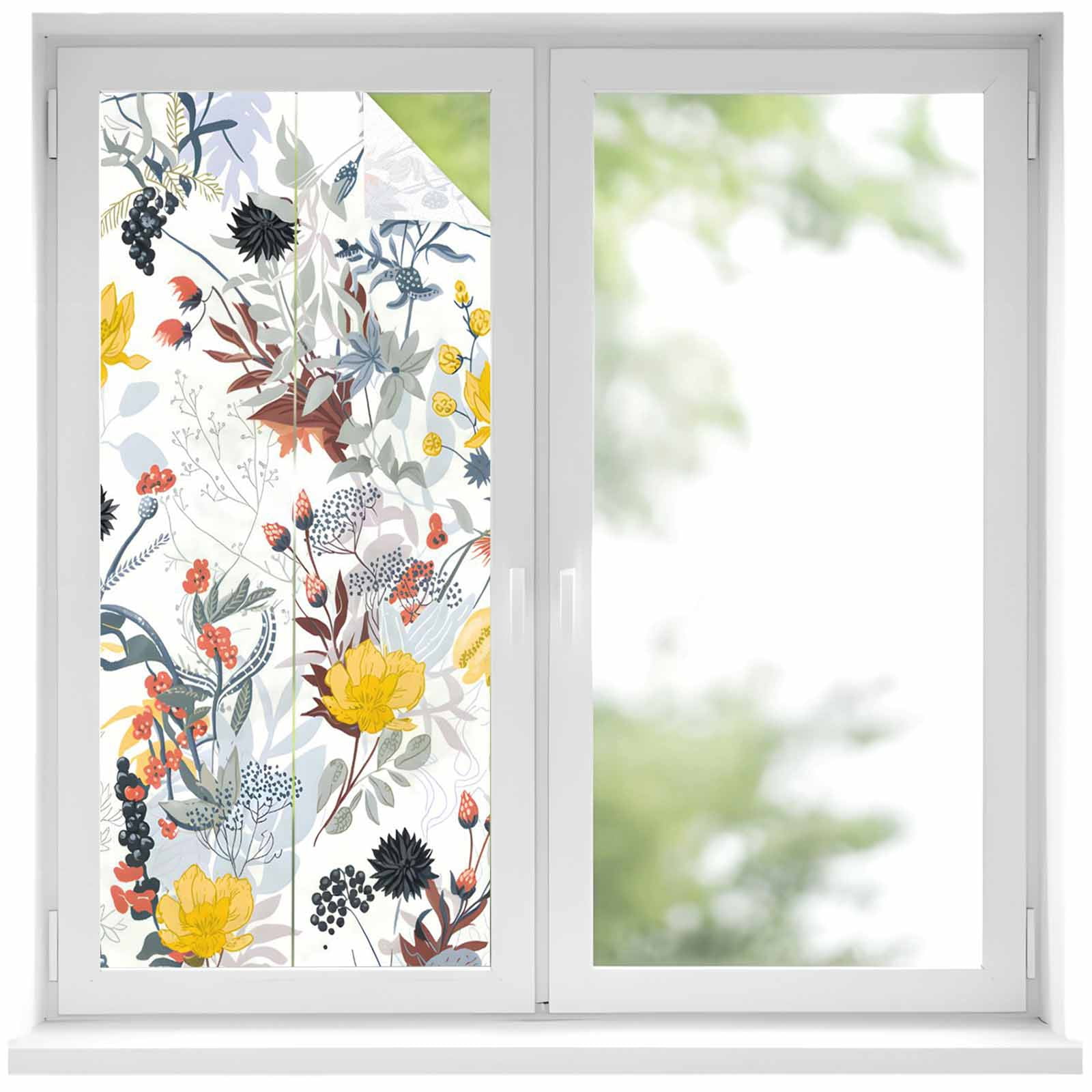 Botanical Flowers Window Privacy Film, Farmhouse Pastoral Floral Plants ...