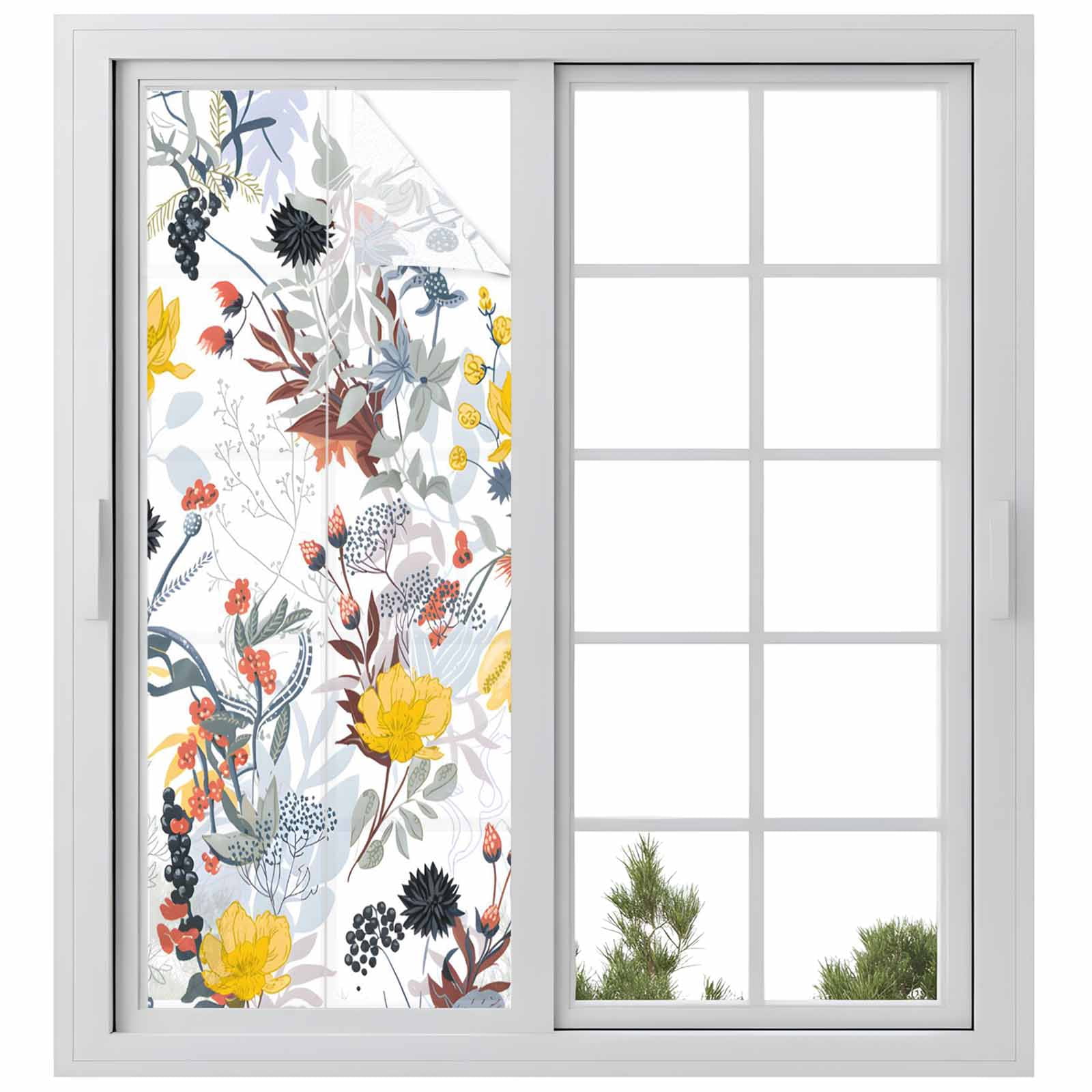 Botanical Flowers Window Privacy Film, Farmhouse Pastoral Floral Plants ...