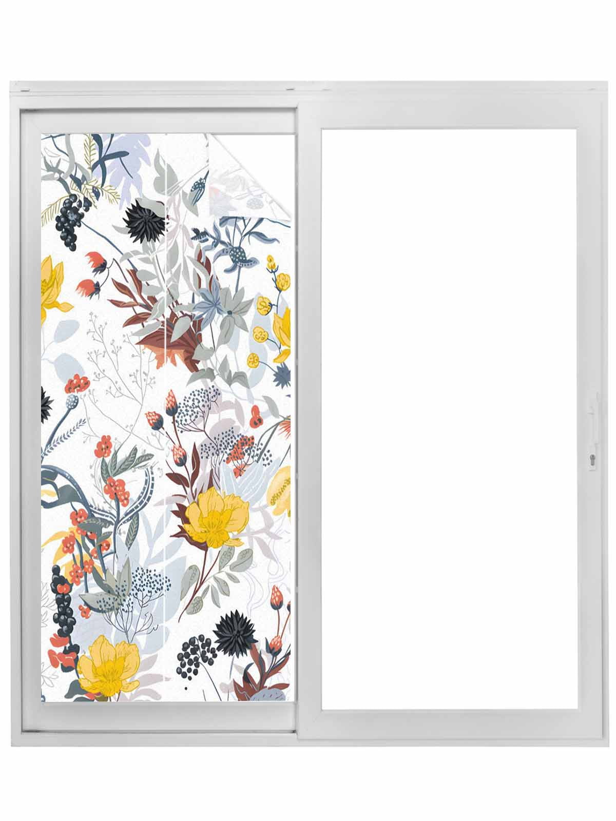 Botanical Flowers Window Privacy Film, Farmhouse Pastoral Floral Plants ...