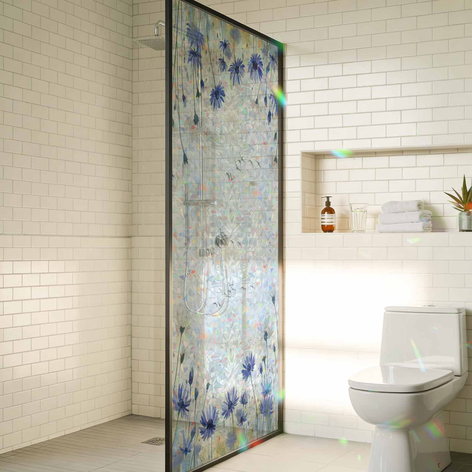 Botanical Flowers Window Privacy Film Rainbow Static Cling Stain Glass ...