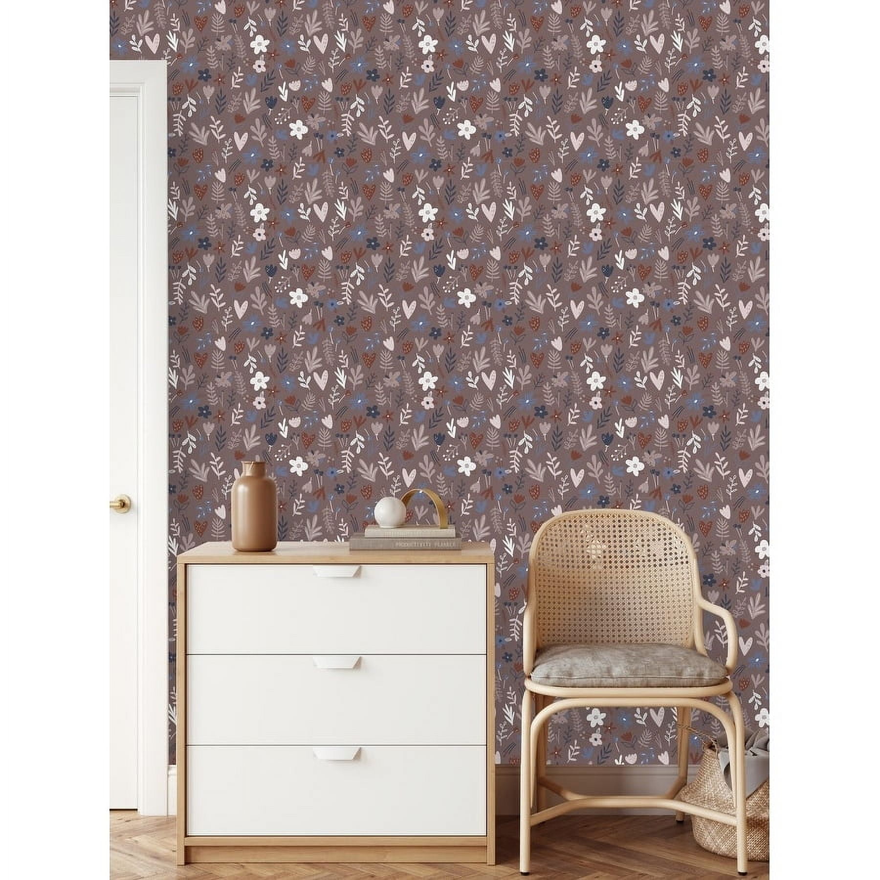 Botanical Flowers and Leaves Wallpaper Pre-Pasted - 25"W x 125"H ...