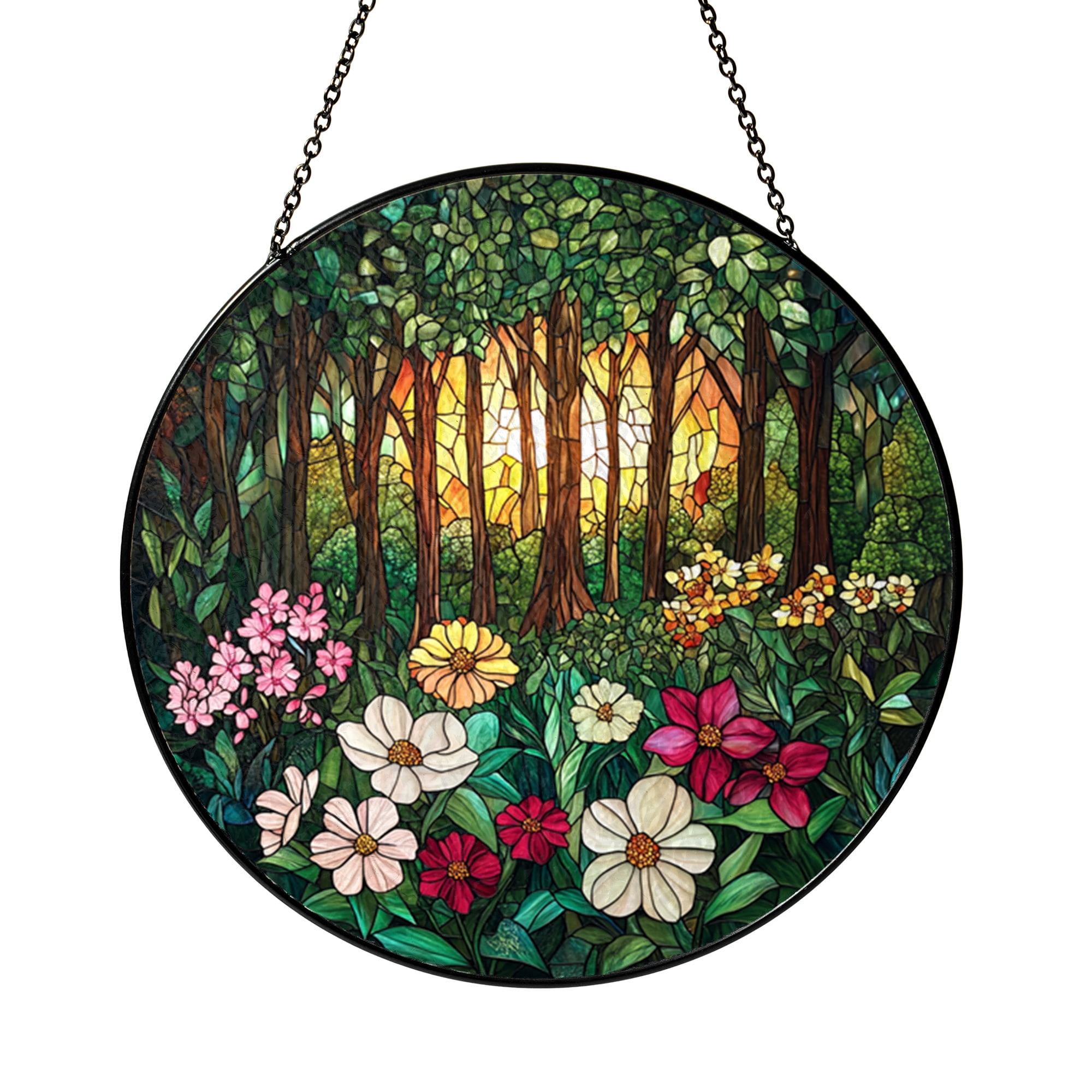 Botanical Forest Glass Suncatcher – Floral Nature Window Decor ...