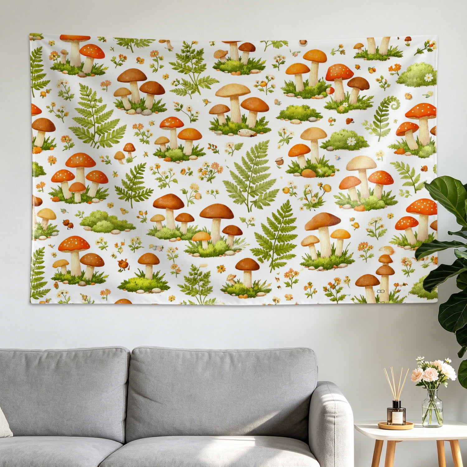 Botanical Forest Mushroom Fern Pattern Wall tapestry， Large size ...