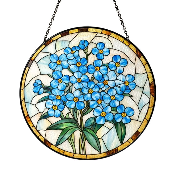 Botanical Forget Me Not Stained Glass Suncatcher, Round Window Hanging ...
