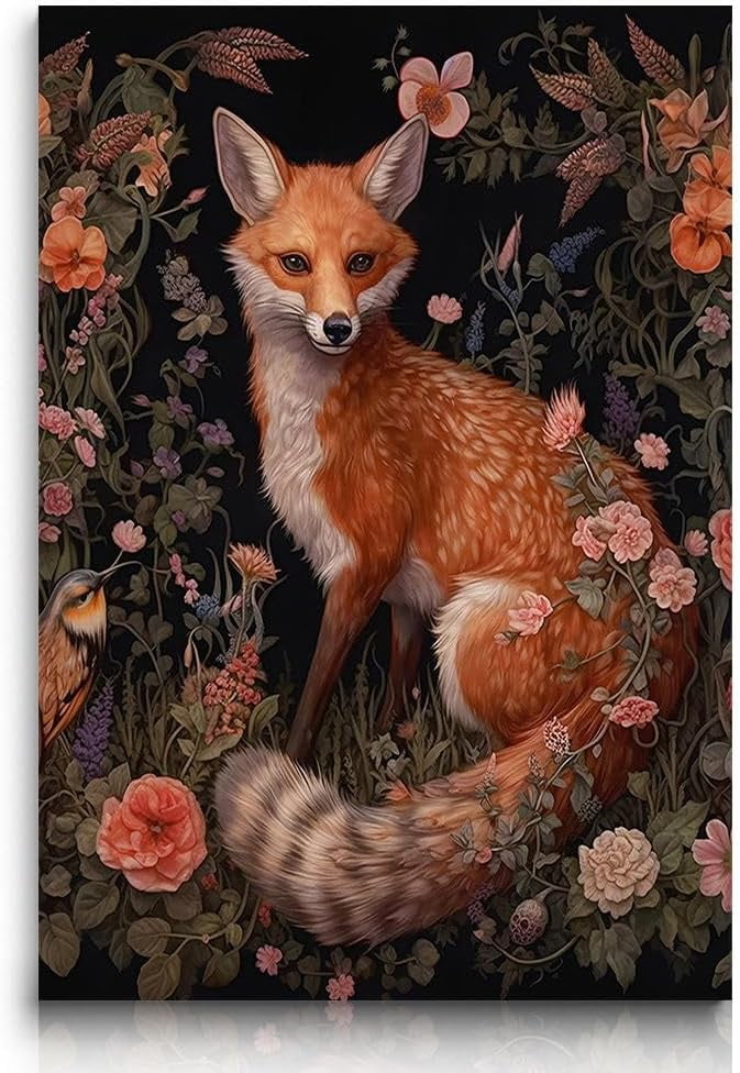 Botanical Fox Dark Gothic Cottagecore Wall Art, Dark Academia Print ...