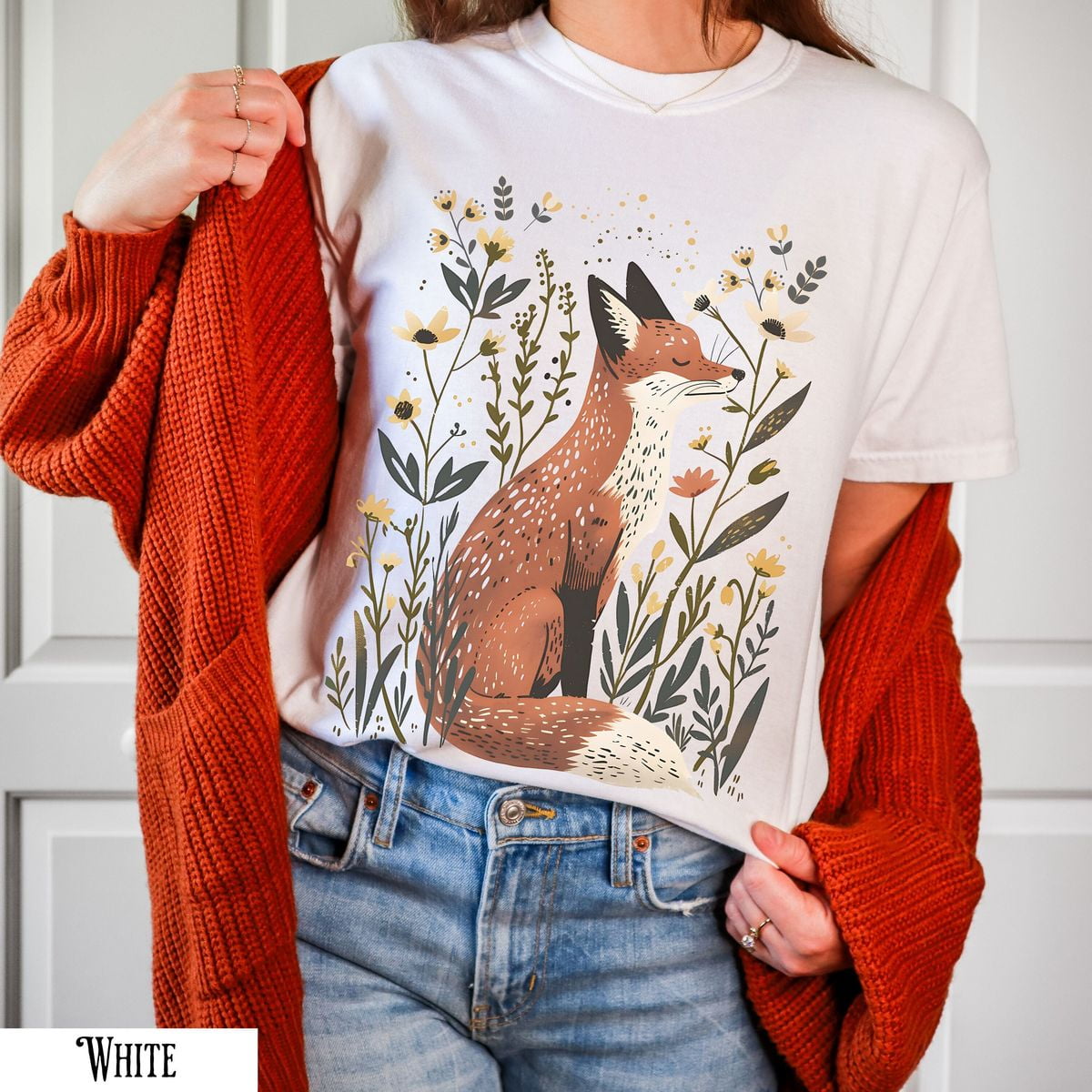 Botanical Fox Graphic Tee, Rustic Woodland Animal Shirt with Floral ...