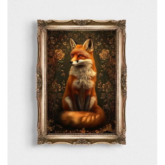 Botanical Fox Poster, Cottagecore Decor, Vintage Floral Woodland Animal ...