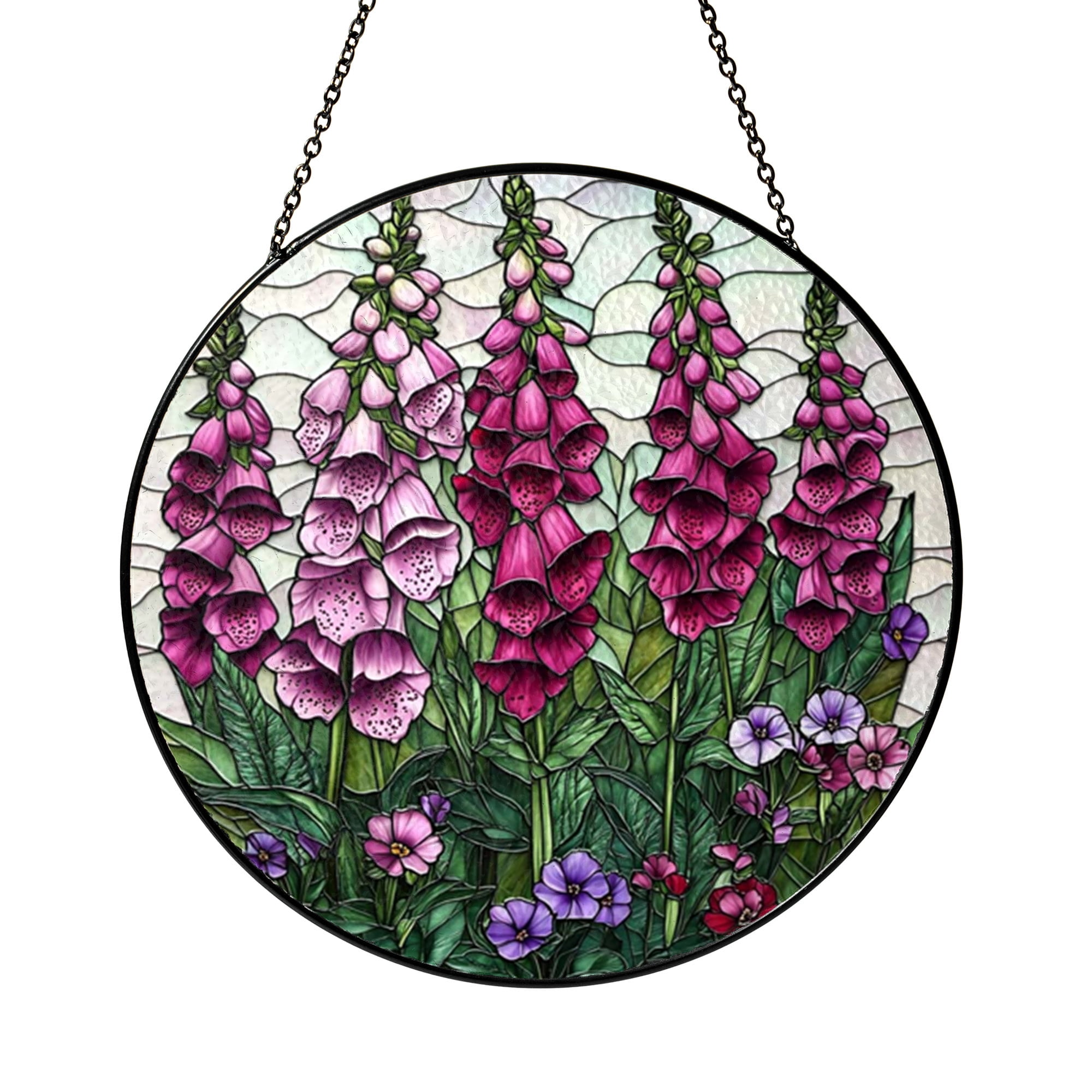 Botanical Foxglove Window Suncatcher – Pink Wildflower Round Glass ...
