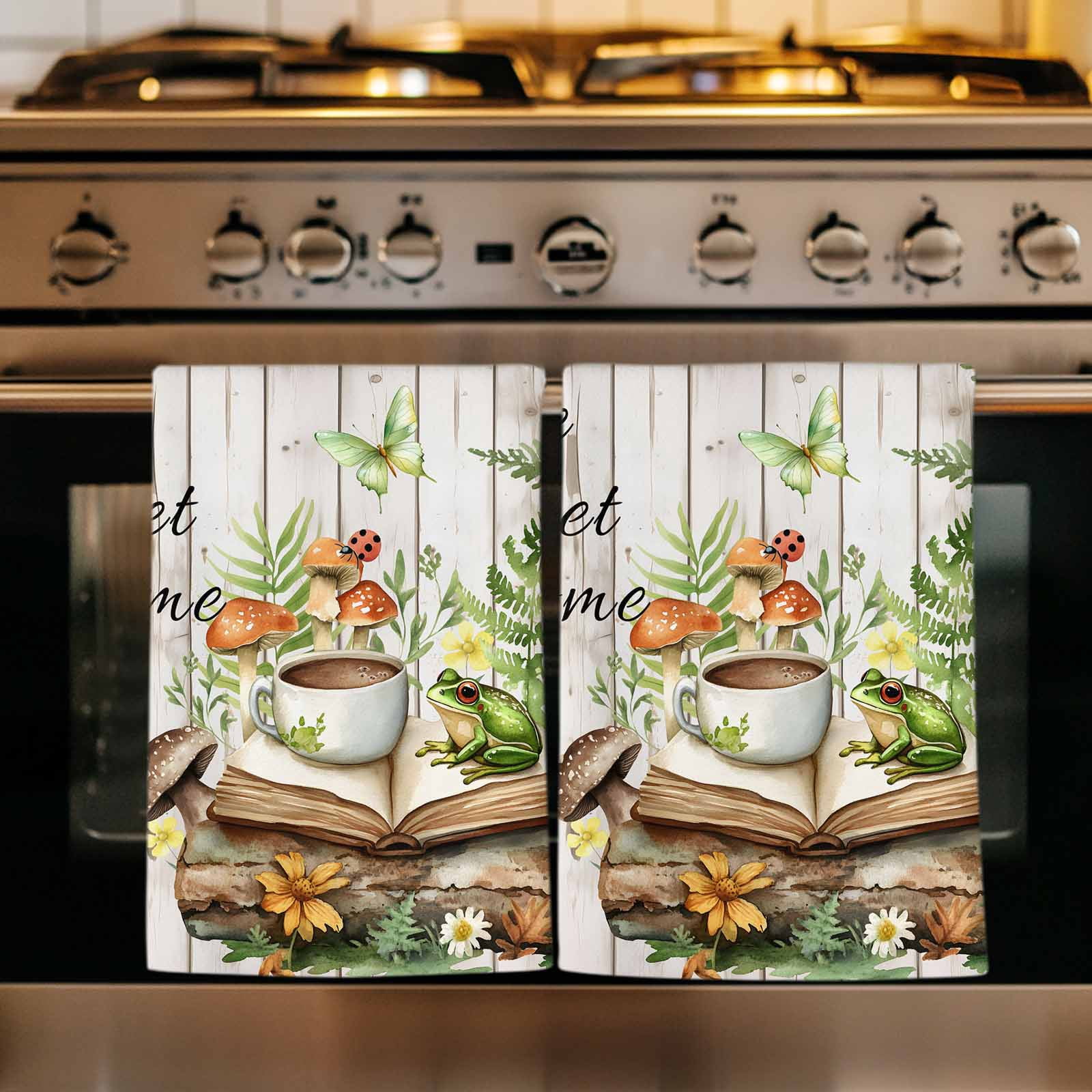 Botanical Frog Kitchen Towels Set of 3, Coffee Mushroom Butterfly ...