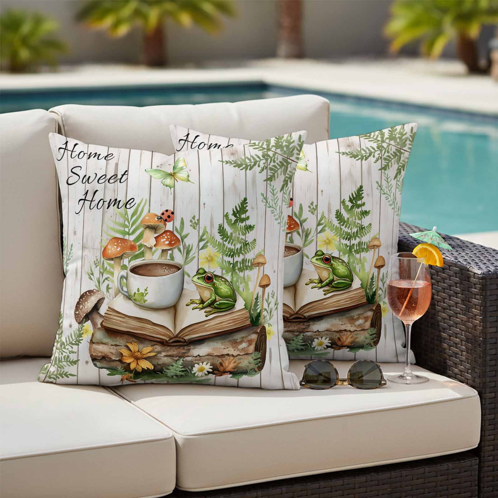 Botanical Frog Outdoor Pillow Covers 26x26 Inch Throw Pillow Covers Set ...
