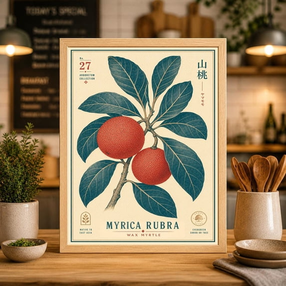 Botanical Fruit Poster, Vintage Linocut Style Red Berry Nature Poster ...