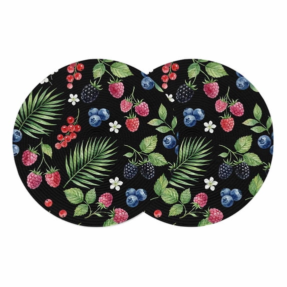 Botanical Fruit Round Placemats Set of 2 Retro Blueberry Raspberry ...