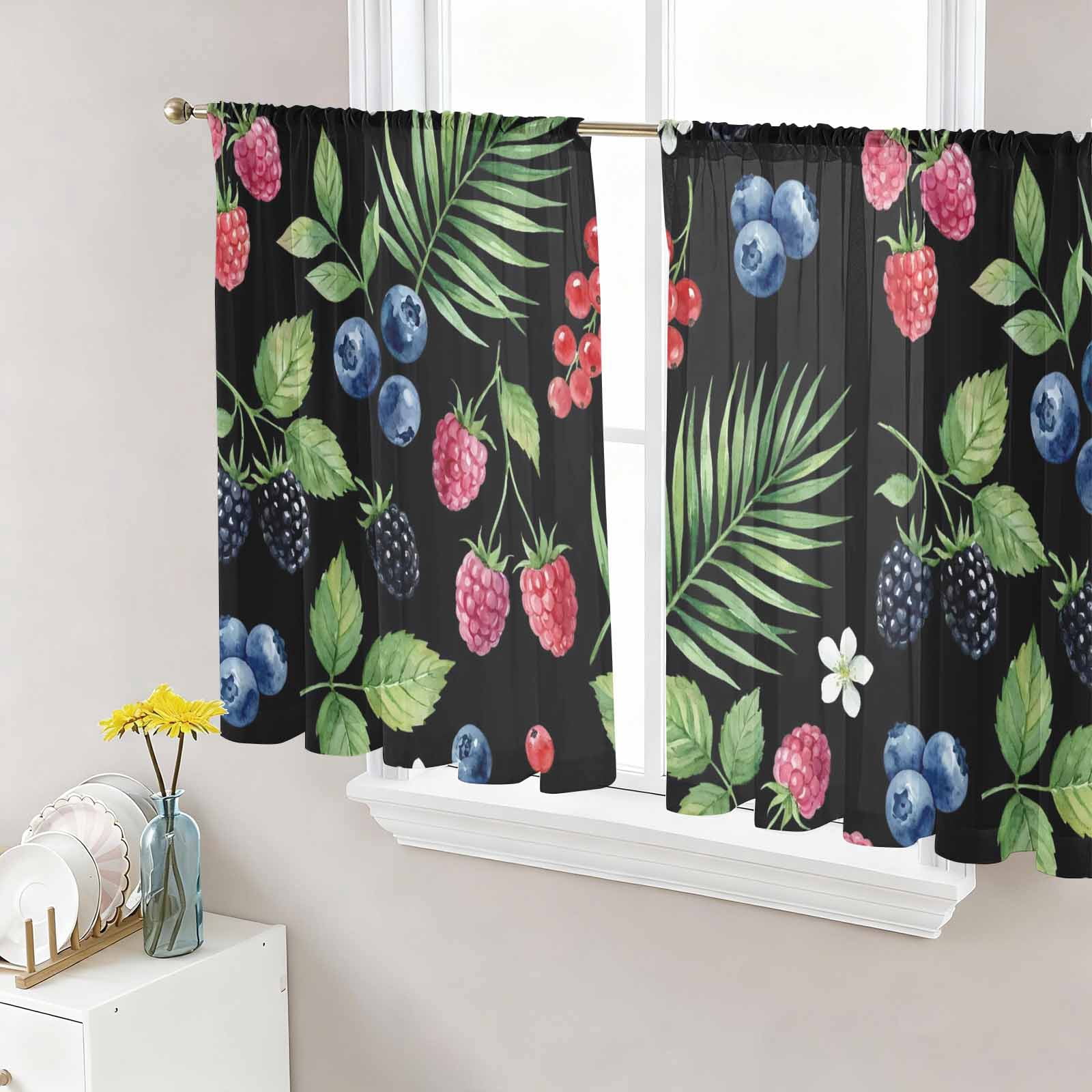 Botanical Fruit Sheer Curtains for Living Room Bedroom Retro Blueberry ...
