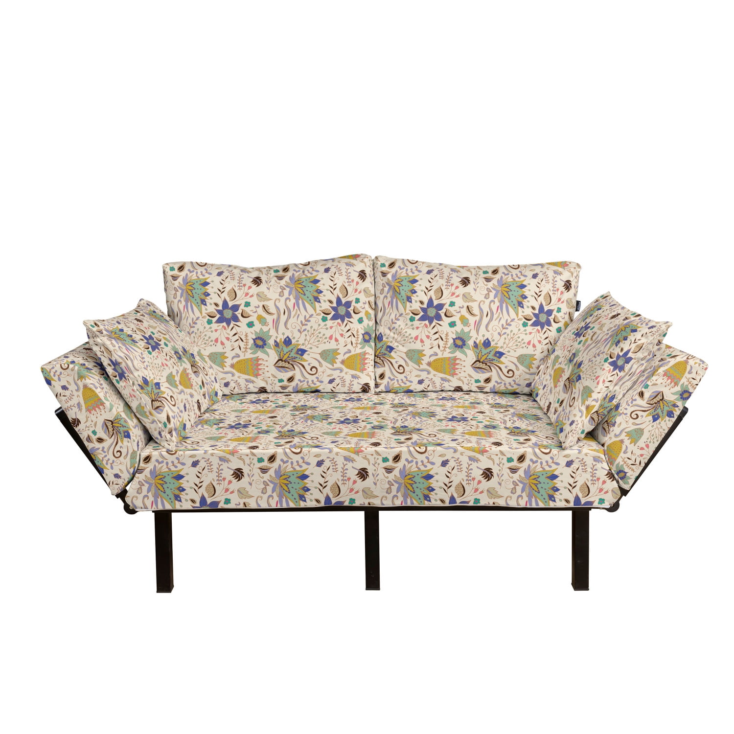 Botanical Futon Couch, Abstract and Floral Pattern on Pastel Background ...