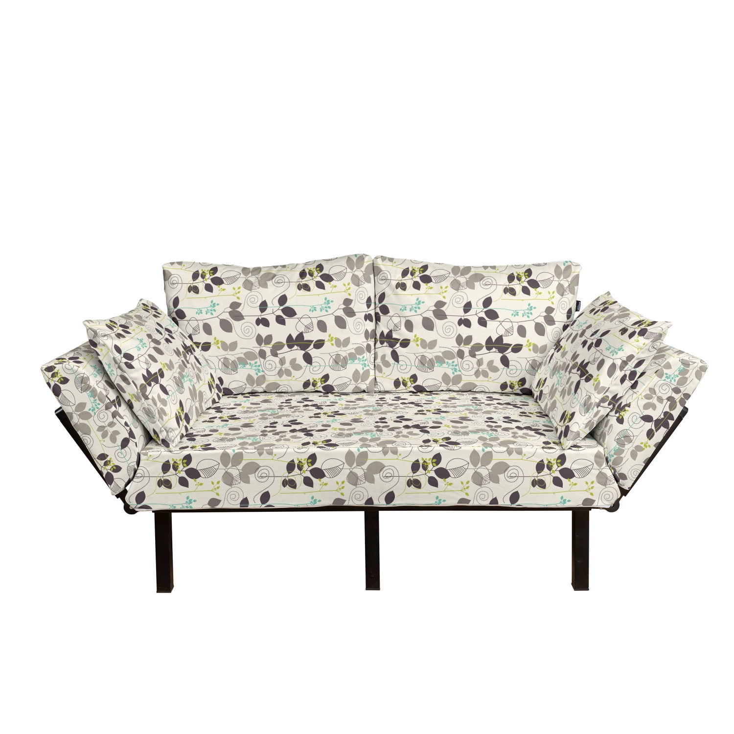 Botanical Futon Couch, Coffee Toned Minimalist 70s Style Design Tiny ...