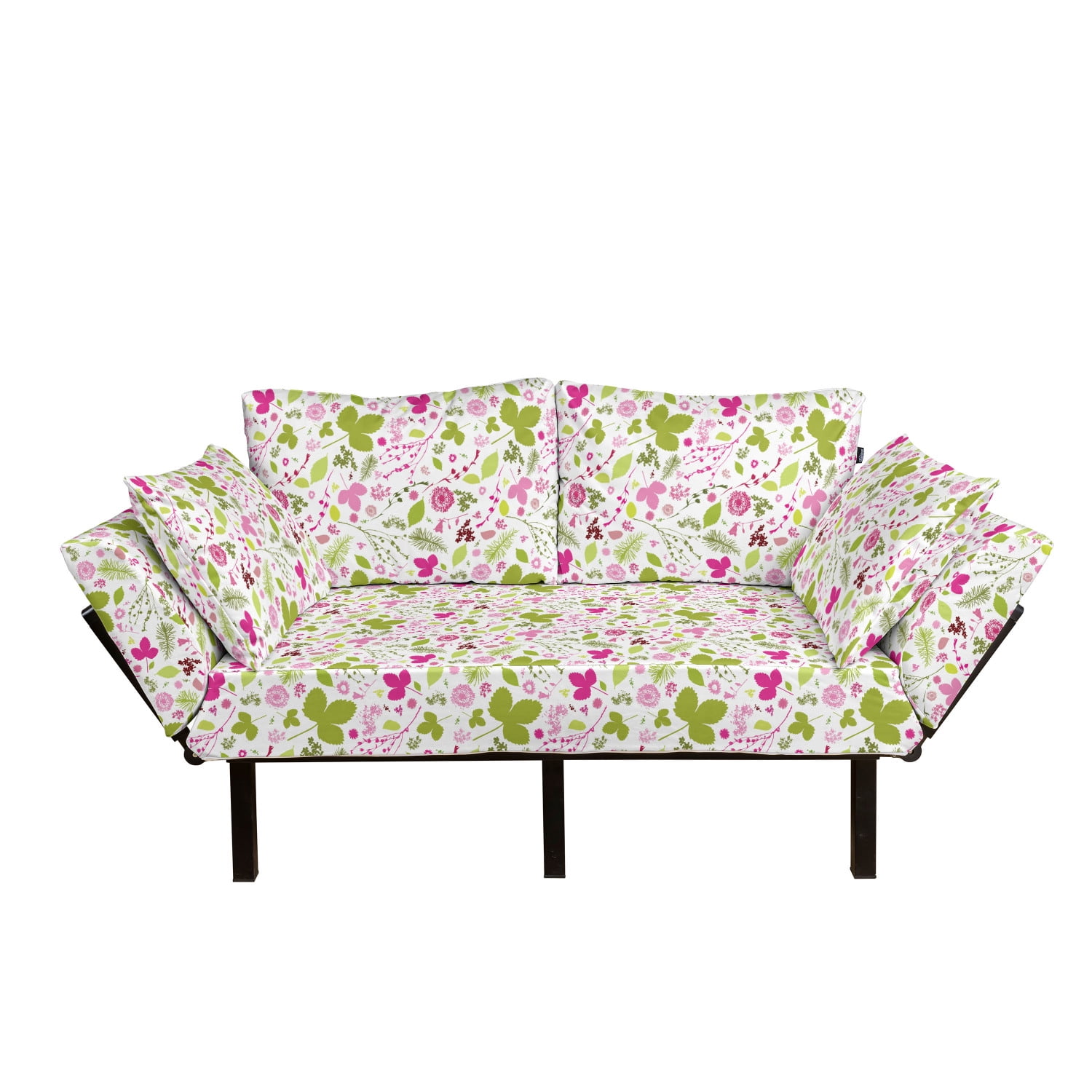 Botanical Futon Couch, Floral Silhouettes Spring Composition Blossoming ...