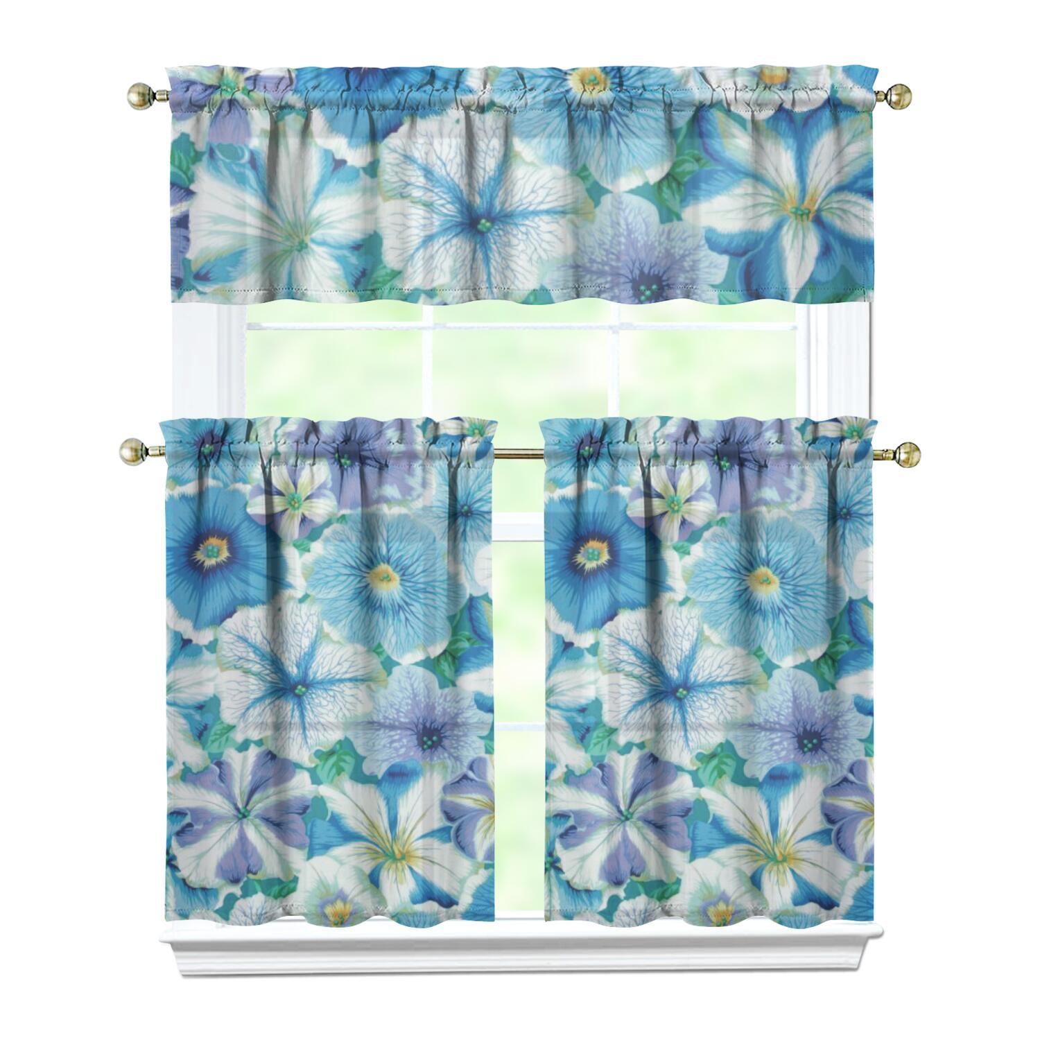 Botanical Garden Floral Kitchen Curtains Set of 3 with Valance and Tier ...