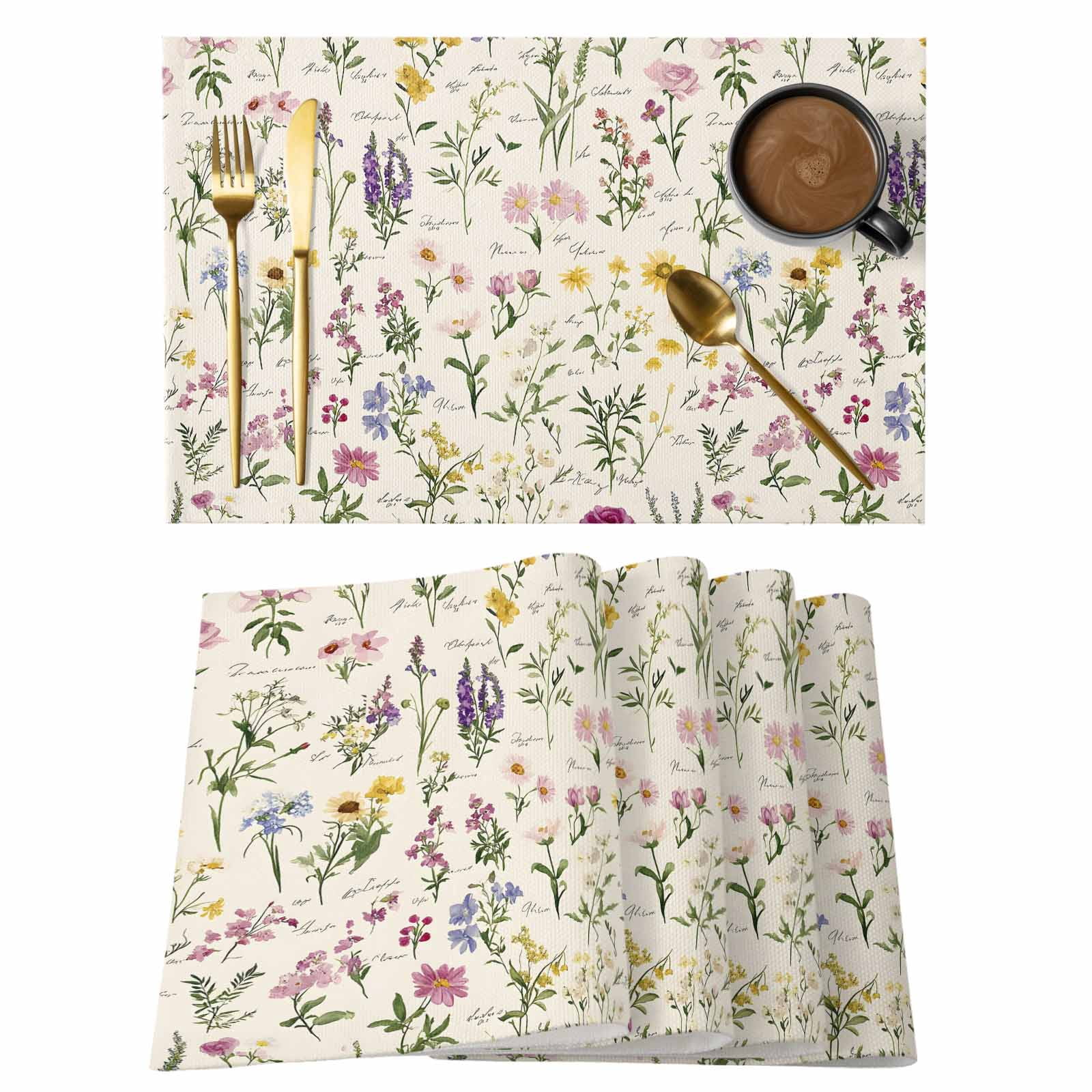 Botanical Garden Florals Placemats Set of 6 Spring Watercolor ...