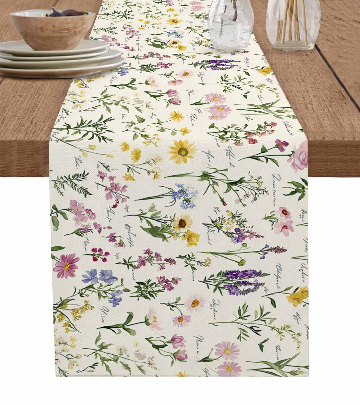 Botanical Garden Florals Table Runner 72 Inches, Spring Watercolor ...