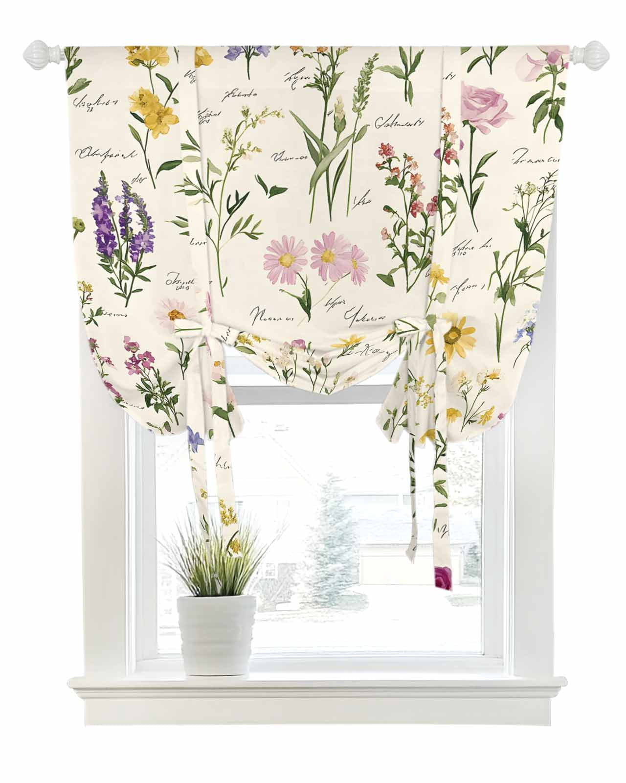 Botanical Garden Florals Tie Up Curtains for Window, Thermal Insulated ...