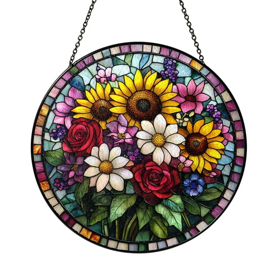 Botanical Garden Stained Glass Window Panel Featuring Vibrant Floral ...