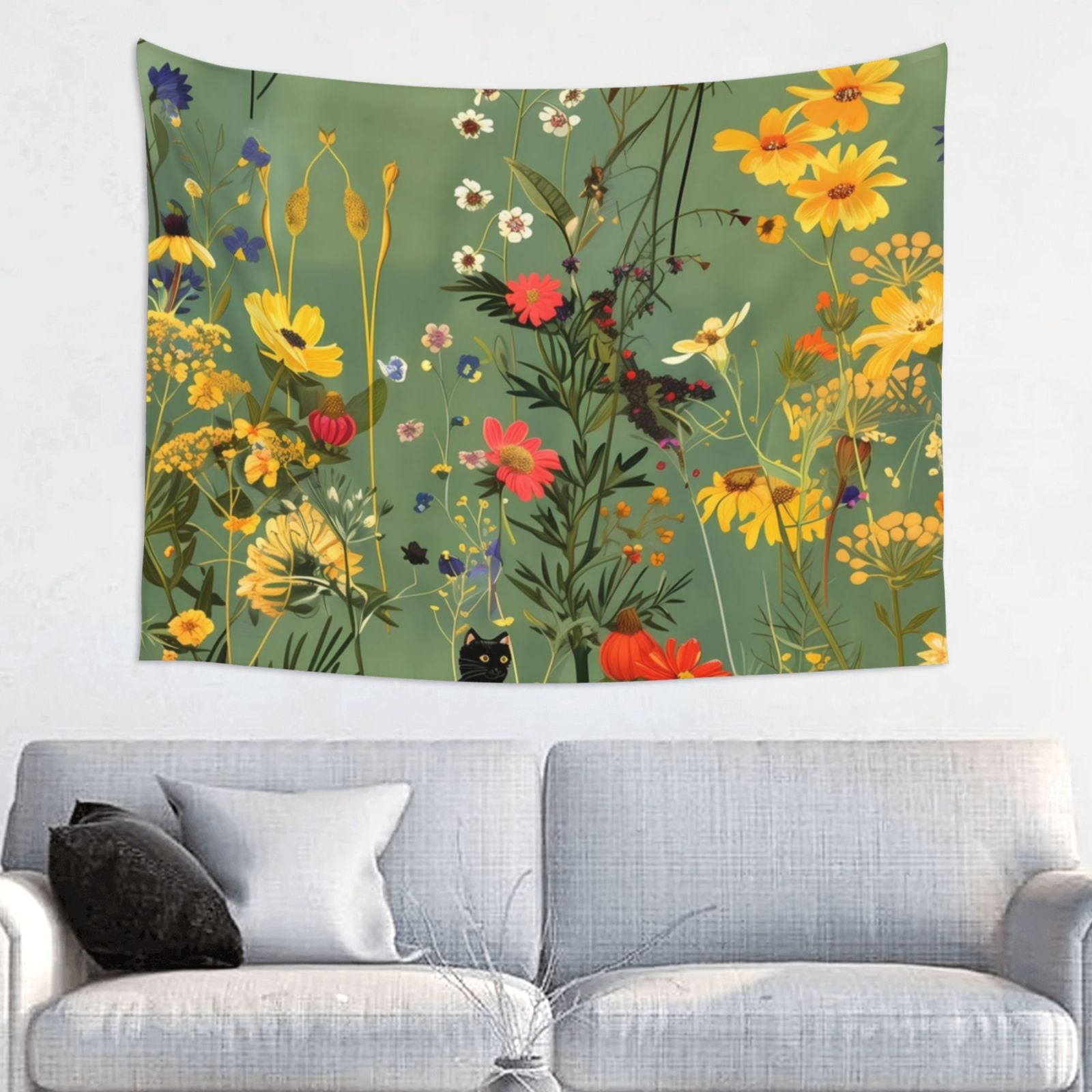 Botanical Garden With Cats Tapestry Wall Hanging, Wall Tapestry for ...