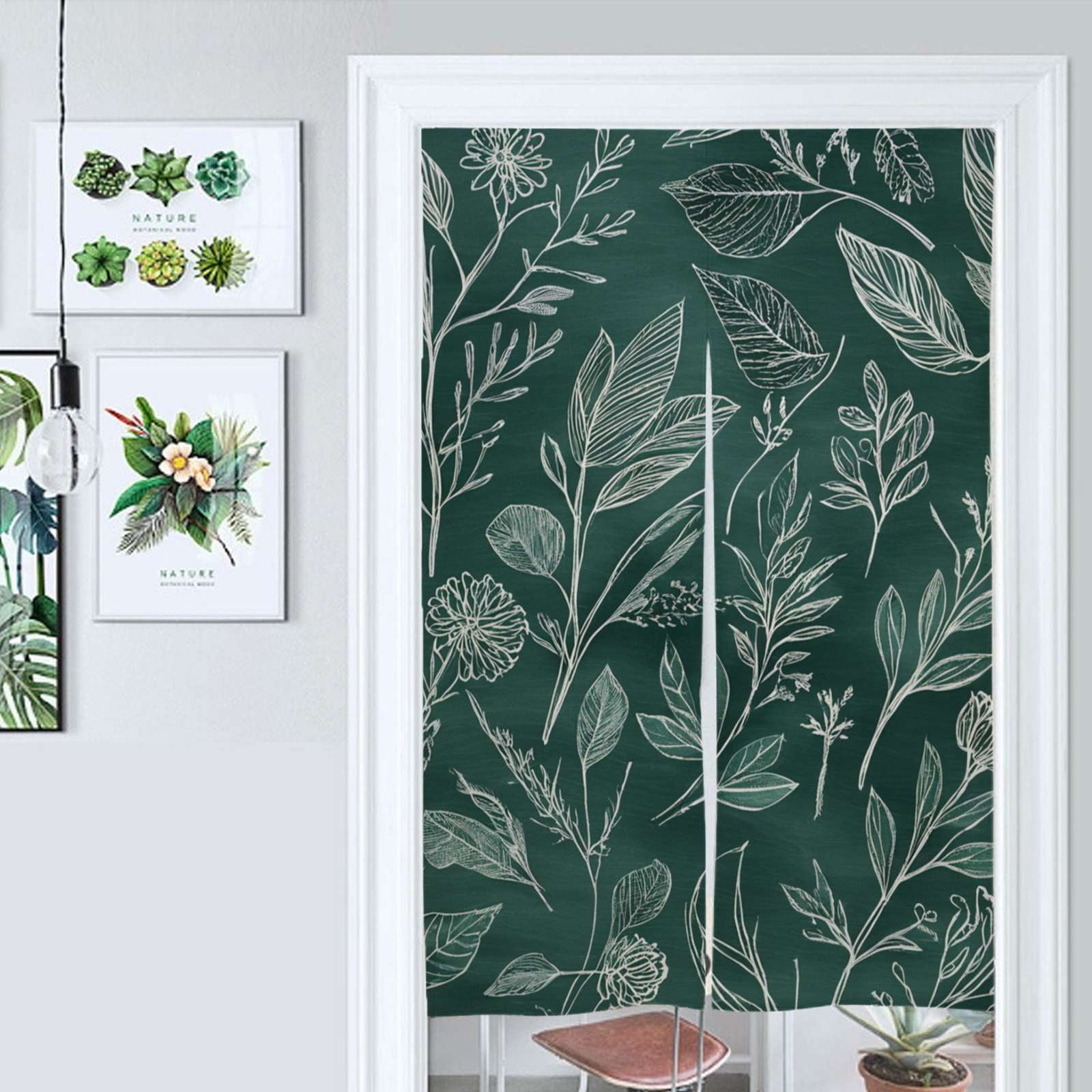 Botanical Green Fabric Door Curtain Nordic Living Room DoorCurtain ...