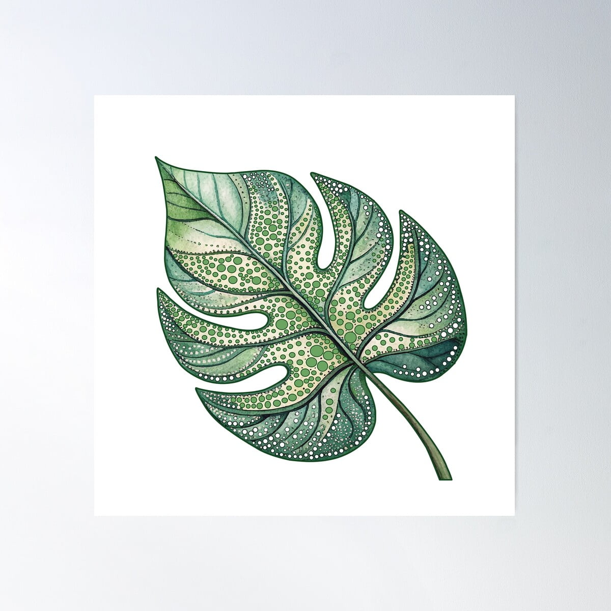 Botanical Green Leaf Dot Art – Aesthetic Nature Inspired Drawing Poster ...