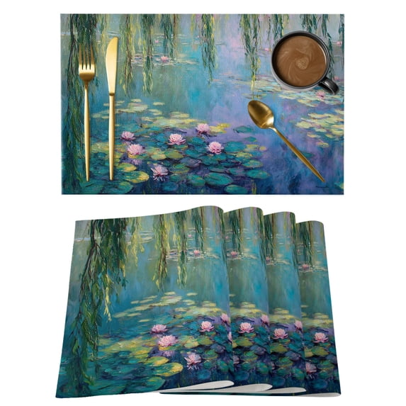 Botanical Green Purple Placemats Set of 8 Modern Abstract Flowers ...