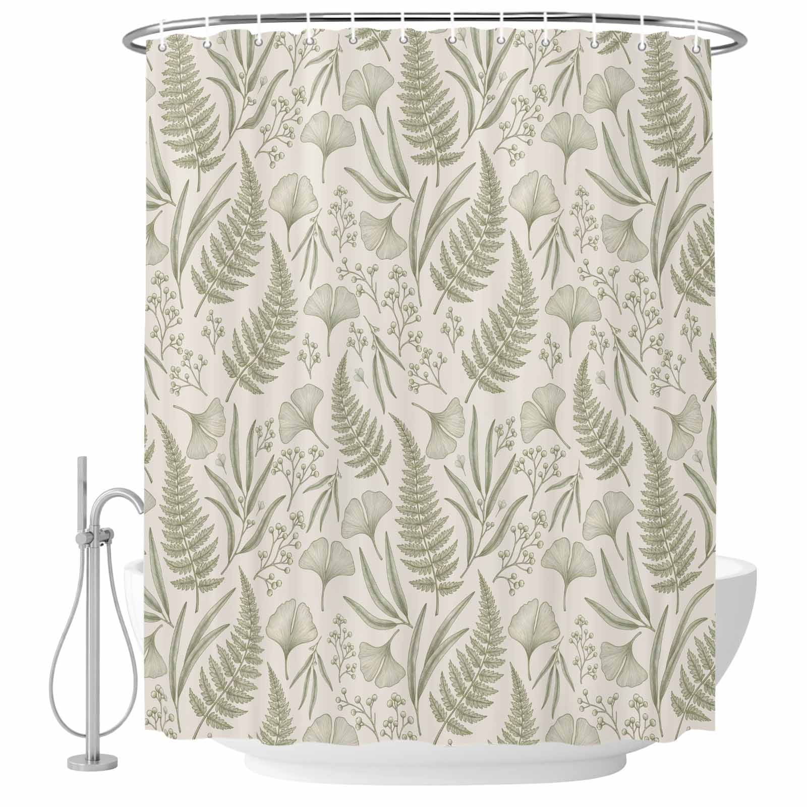 Botanical Green Shower Curtain Set - Long 72" x 84" Washable Bathtub ...