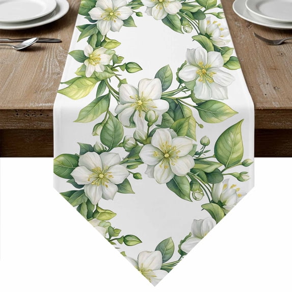 Botanical Green Spring Table Runner Linen Burlap Table Runner 72 Inches ...