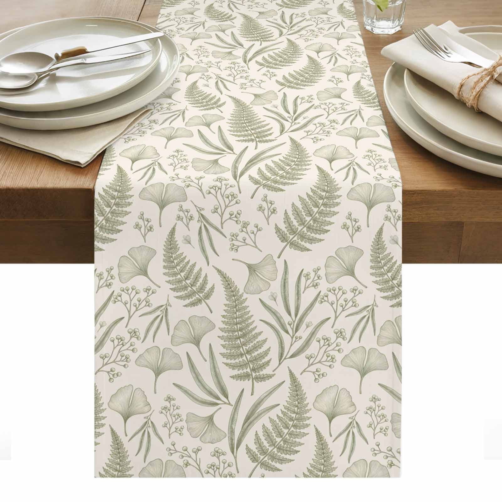 Botanical Green Table Runner - 70 Inch Long, Kitchen Dining Table ...