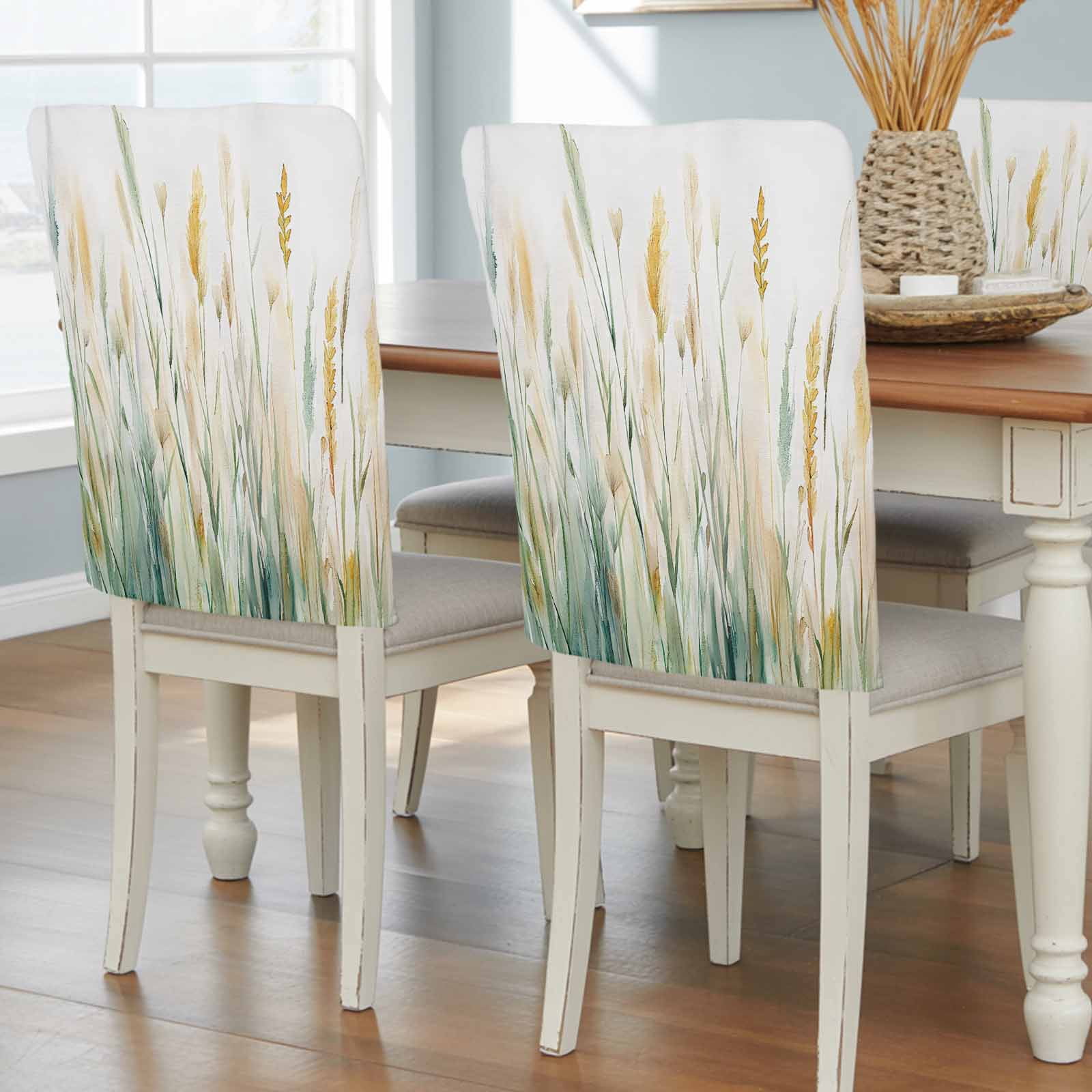 Botanical Green Yellow Chair Back Covers, Spring Watercolor Leaf Plant ...