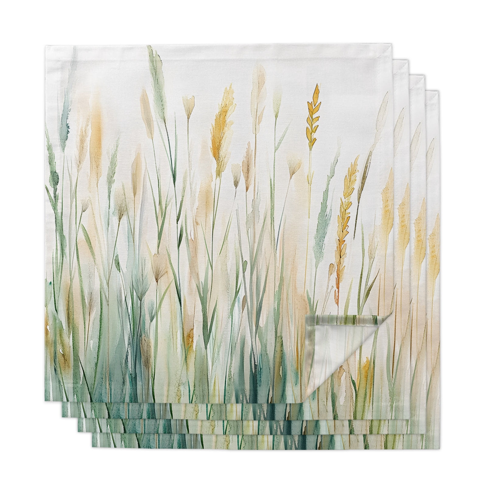 Botanical Green Yellow Cloth Napkins, Spring Watercolor Leaf Plant ...