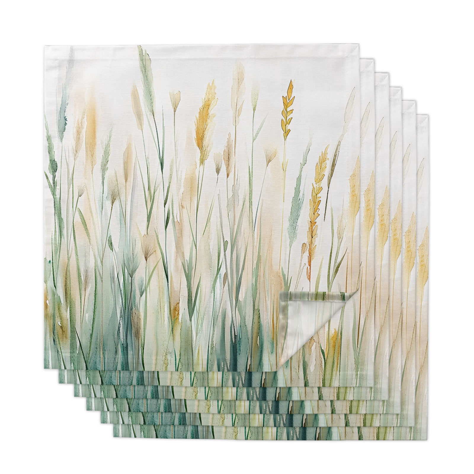 Botanical Green Yellow Cloth Napkins, Spring Watercolor Leaf Plant ...