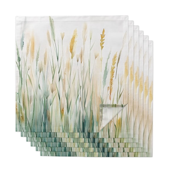 Botanical Green Yellow Cloth Napkins, Spring Watercolor Leaf Plant ...