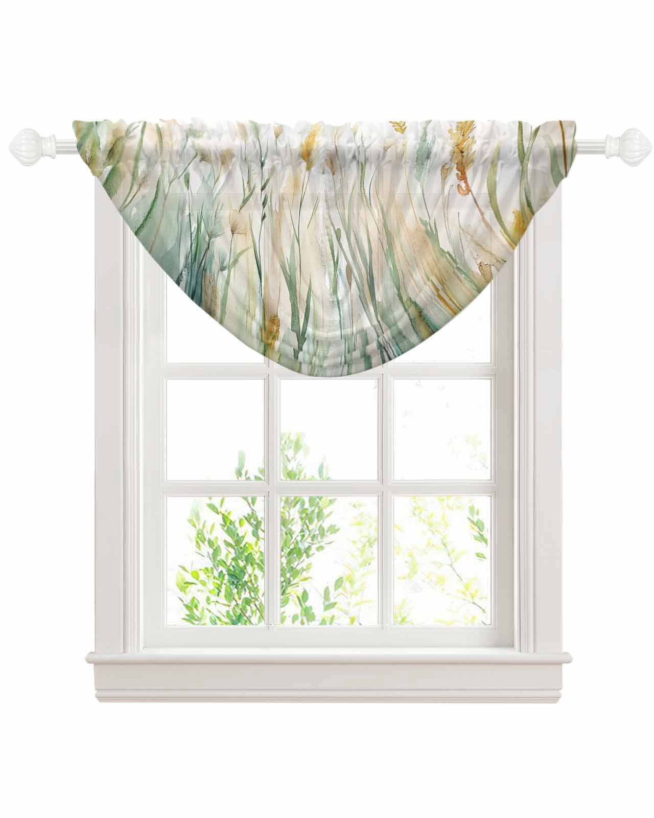 Botanical Green Yellow Sheer Waterfall Valance Curtains for Window ...