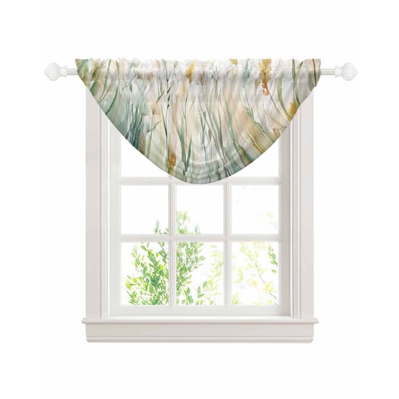 Botanical Green Yellow Sheer Waterfall Valance Curtains for Window ...