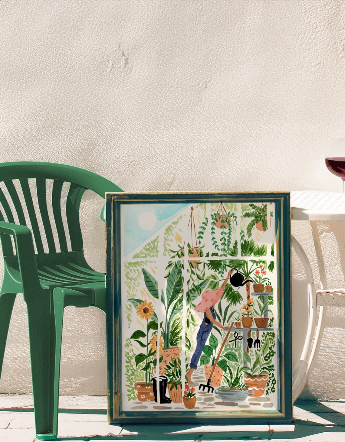 Botanical Greenhouse Art Print, Woman Gardening Floral Wall Decor ...