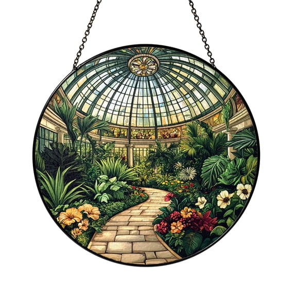 Botanical Greenhouse Garden Stained Glass Style Suncatcher Window ...