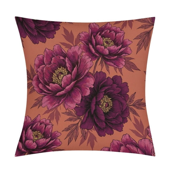 Botanical Hand-Drawn Peony Blossoms on Terracotta BackgroundSoft ...