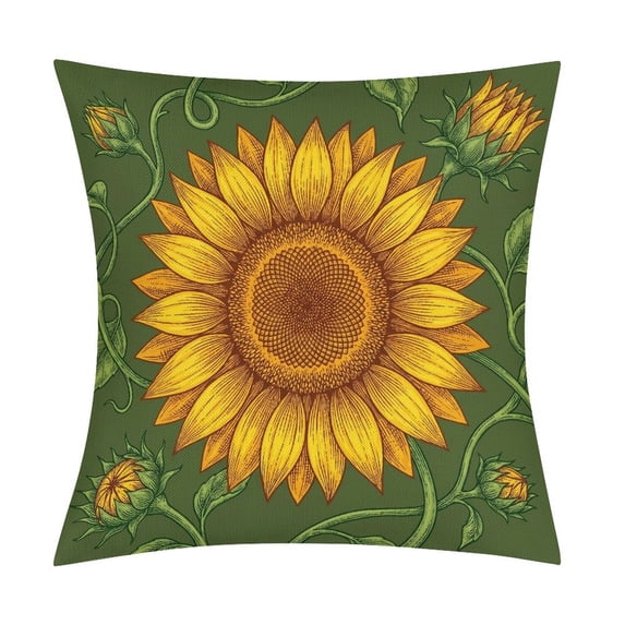Botanical Hand-Drawn Sunflower And Bud PatternSet of 2 Premium Faux ...