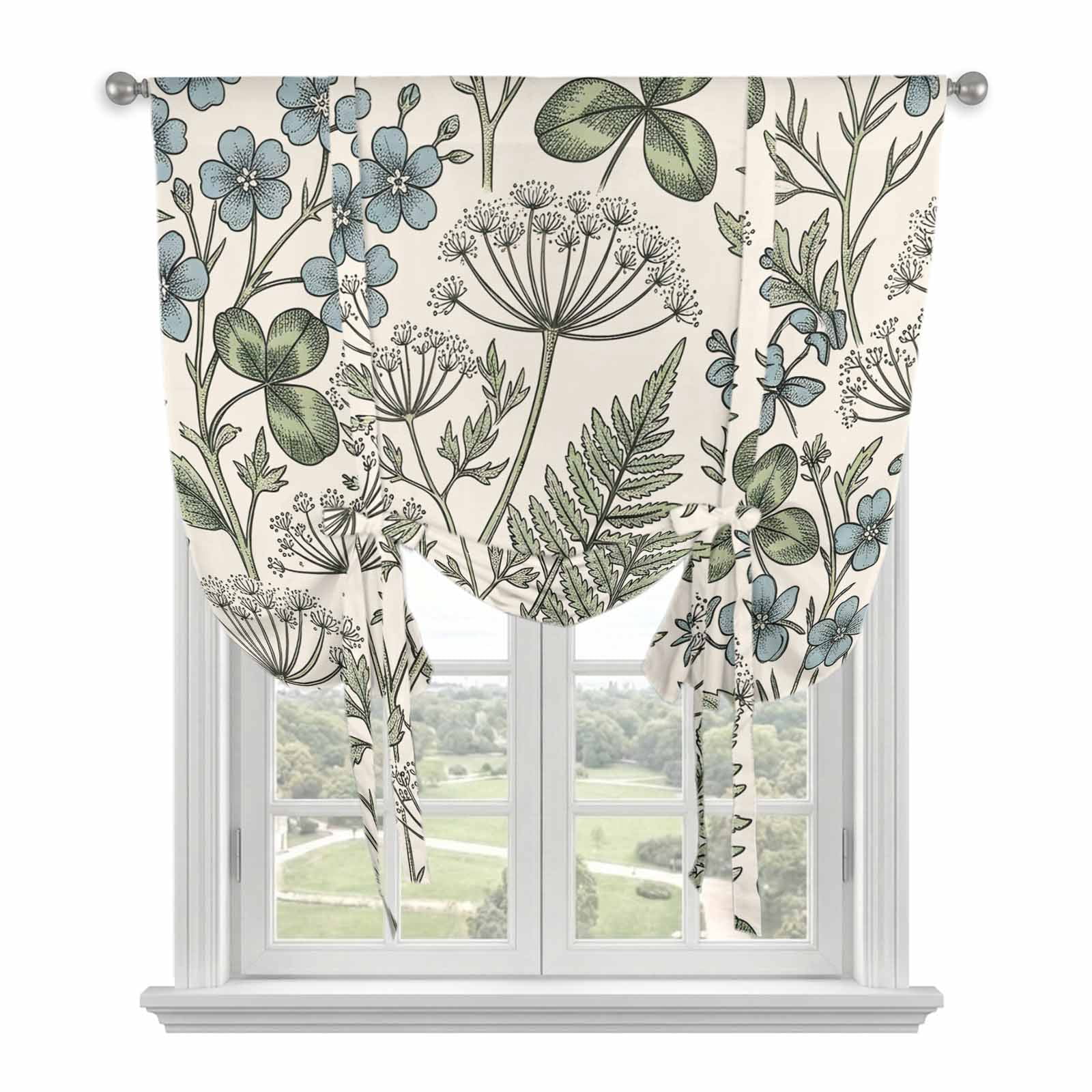 Botanical Herbs Vintage Tie Up Curtains for Window, Thermal Insulated ...